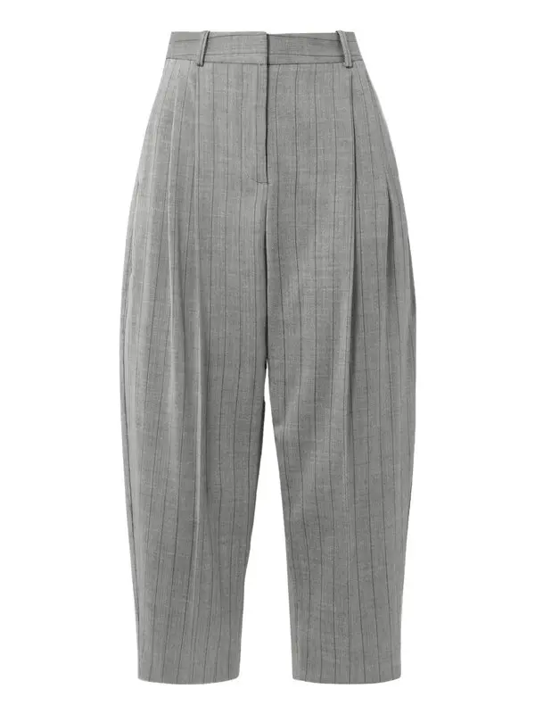 Stella McCartney Cropped Pleated Trousers With Pin Stripes - Gray
