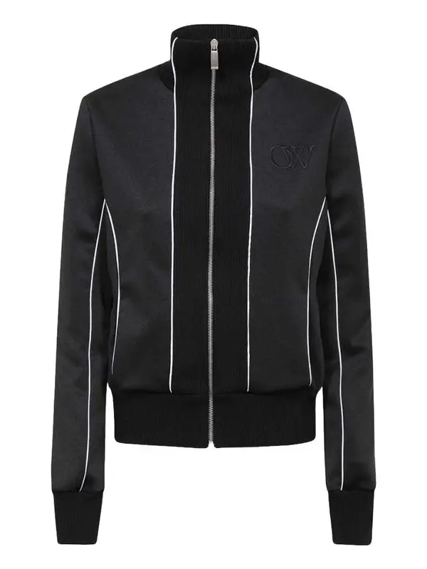Off-White Zip-up Long-sleeved Track Jacket With Stand Collar - Black
