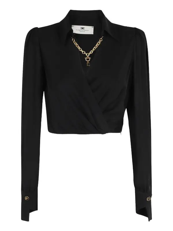 Elisabetta Franchi Georgette Blouse With Jewel Detail - Black