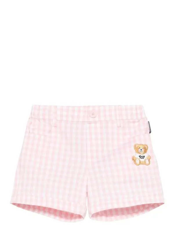 Moschino Gingham Pattern Shorts With Bear Graphic - Pink