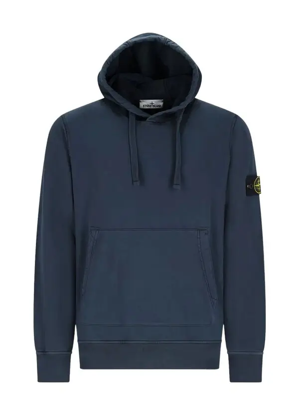 Stone Island Logo Patch Drawstring Hoodie - Blue