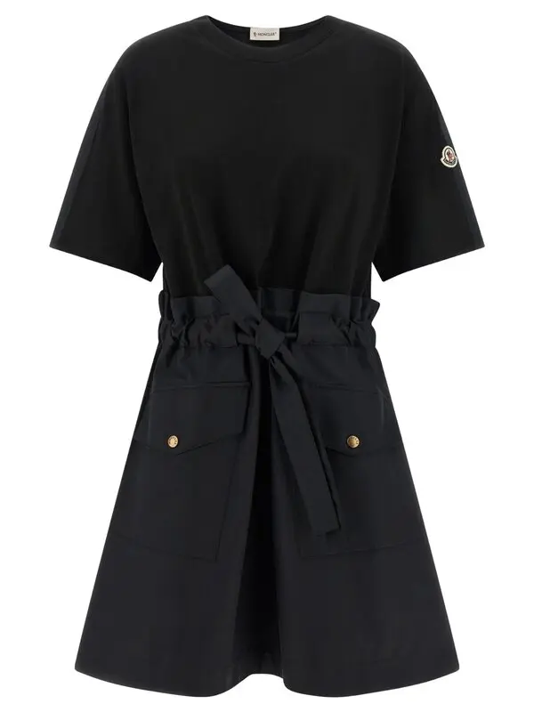 Moncler Drawstring Crewneck T-shirt Dress - Black