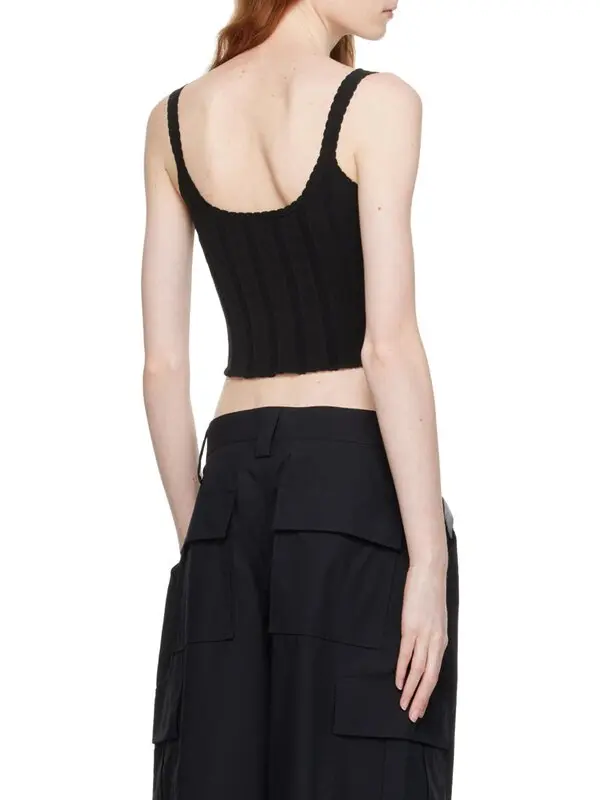 Alexander Wang Ribbed Knit Bow Detailed Cropped Top - Black