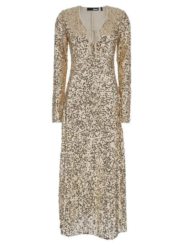 ROTATE BY BIRGER CHRISTENSEN Sequined Long-sleeved Midi Dress - Nude