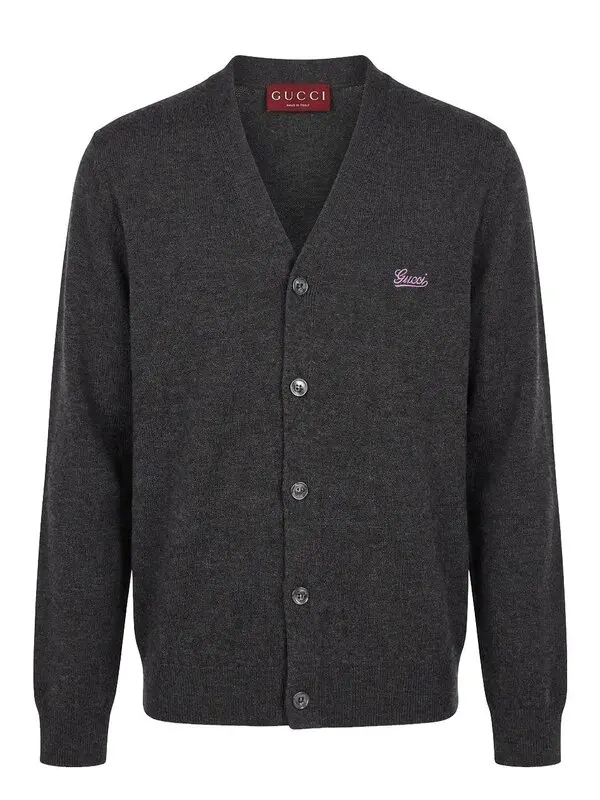 Gucci V-neck Button-up Cardigan With Embroidered Logo - Black