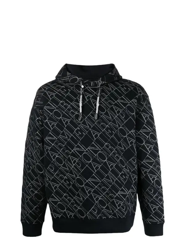 Emporio Armani All-over Logo Print Hoodie - Black