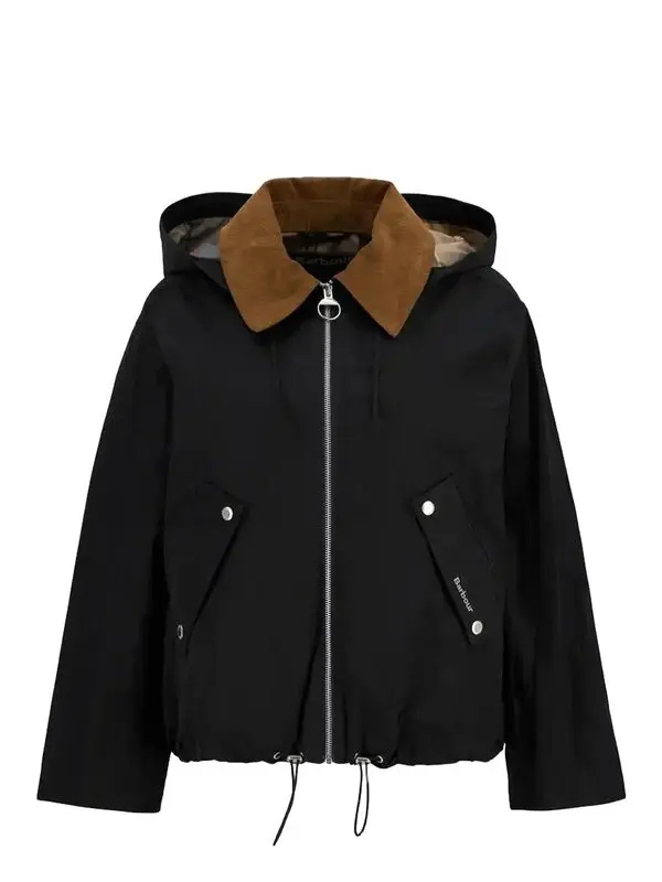 Barbour Hooded Bomber Jacket With Corduroy Collar - Black