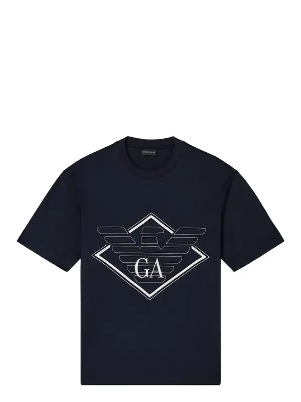 Emporio Armani Logo Embroidered Crewneck T-shirt - Navy Blue