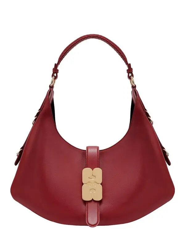 GANNI Logo Plaque Shoulder Bag - Red
