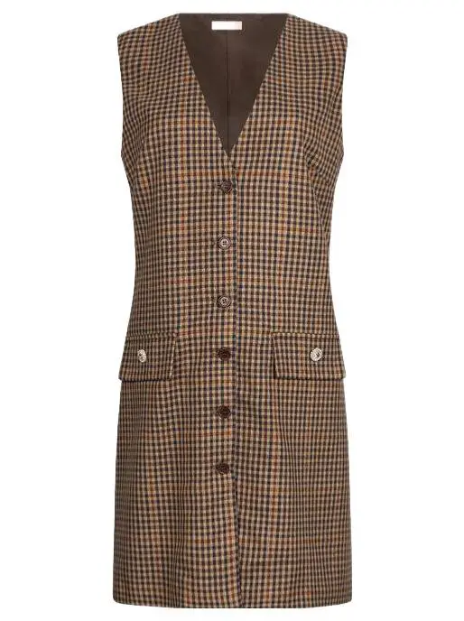 Liu Jo Sleeveless Plaid V-neck Dress With Buttoned Pockets - Brown