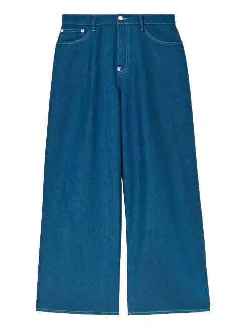 Kenzo Baggy Jeans With Mount Fuji Topstitching - Rinse Blue Denim