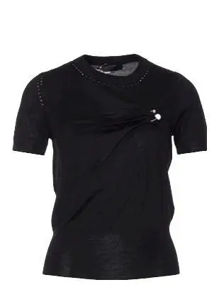 Liu Jo Embellished Crewneck Jumper With Ruffles - Black