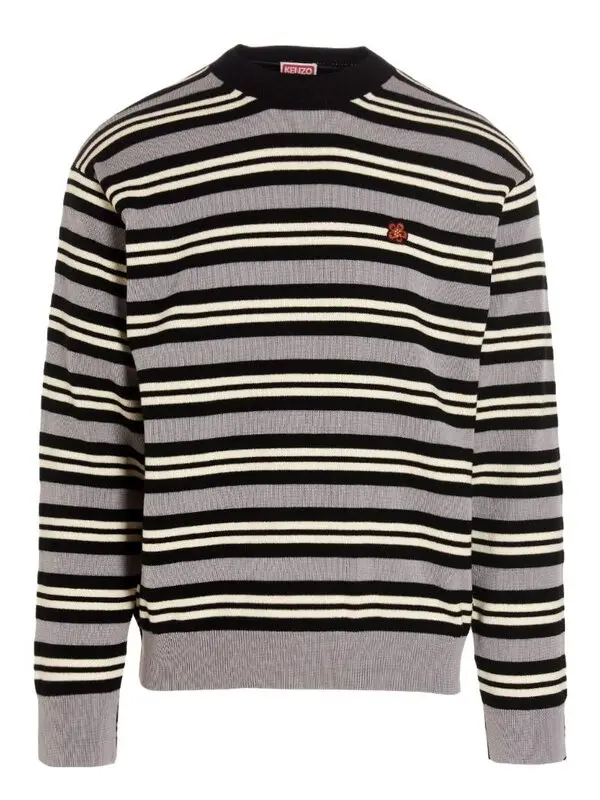 Kenzo Floral Embroidered Striped Knitted Sweater - Black