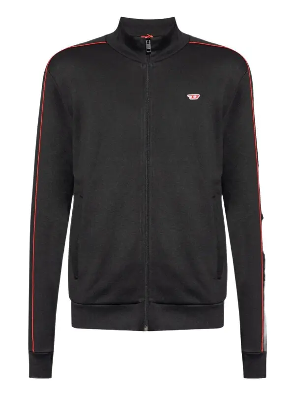 DIESEL® Logo Embroidered Zip-up Cardigan - Black