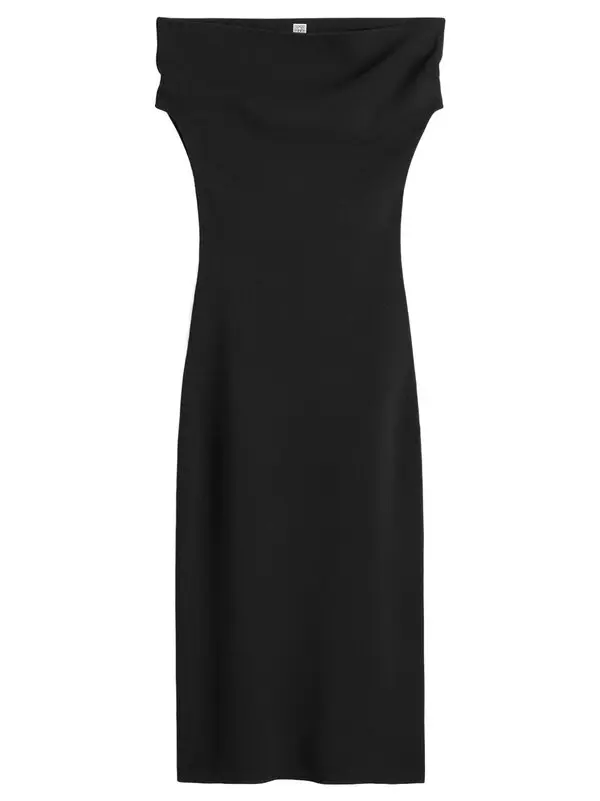 TOTEME Off-shoulder Ribbed Midi Dress - Black