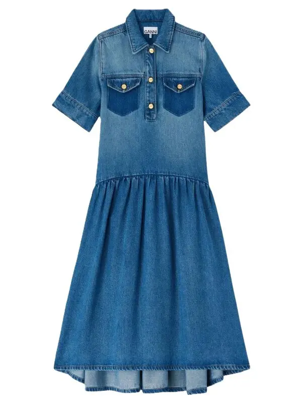 GANNI Light Washed Denim Shirt Dress - Blue