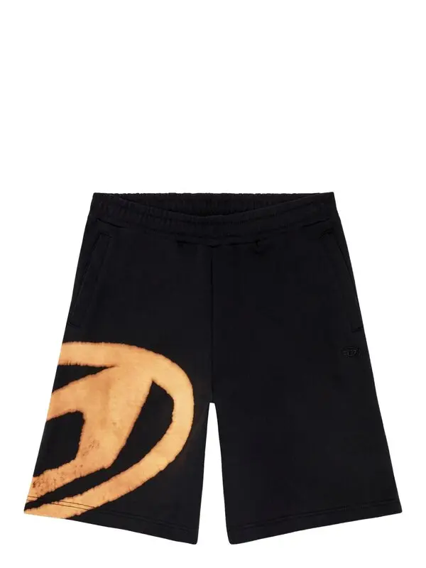 DIESEL® Cotton Track Shorts With Bleached Logo Detail - Black/orange