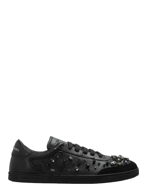 Dolce & Gabbana Embellished Round Toe Lace-up Sneakers - Black