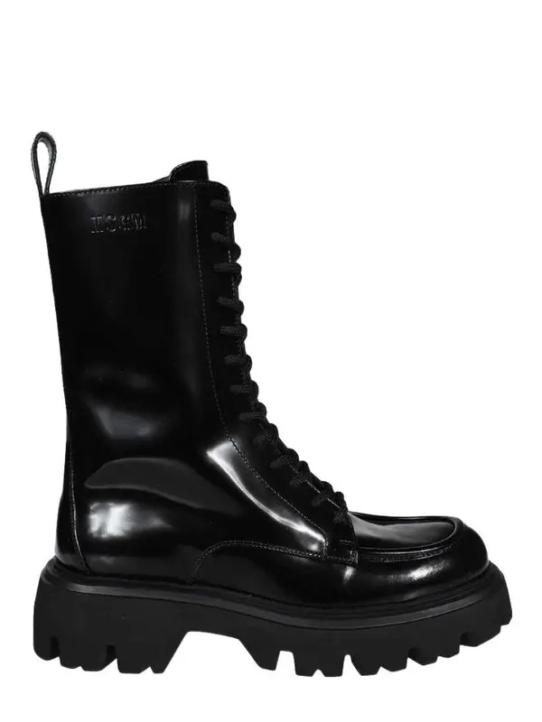 MSGM Round Toe Lace Up Ankle Boots - Black
