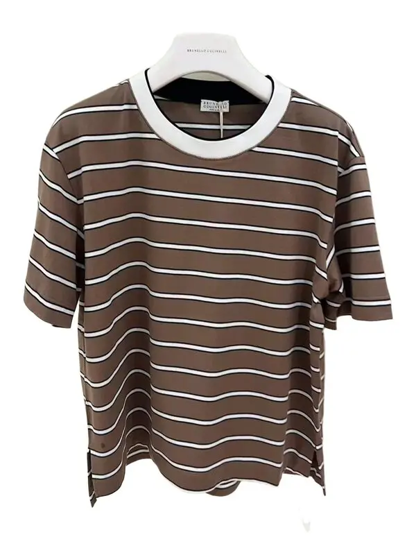 Brunello Cucinelli Striped Crewneck T-shirt - Brown