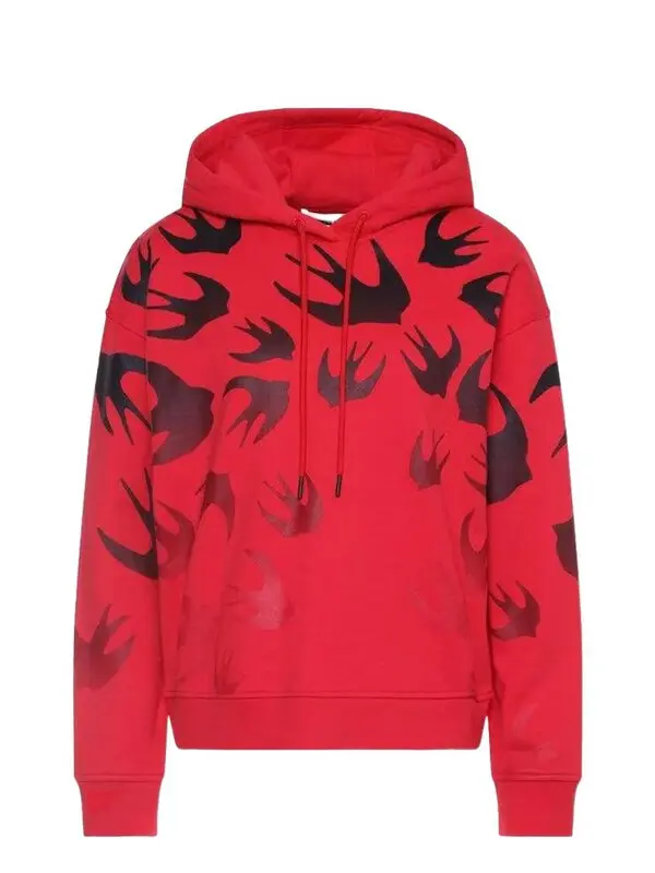 Alexander McQueen Swallow Print Hooded Sweater - Red