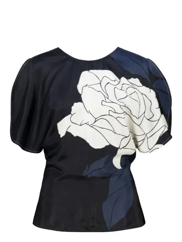 Victoria Beckham Draped Sleeve Top With Contrast Stitching - Navy Blue