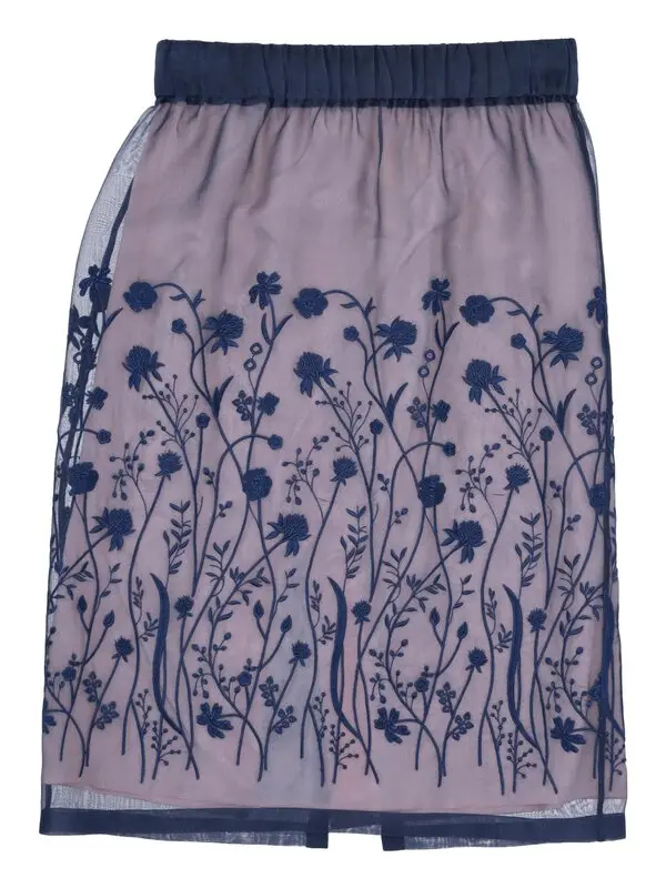 P.a.r.o.s.h Floral Embroidery Midi Skirt - Gray