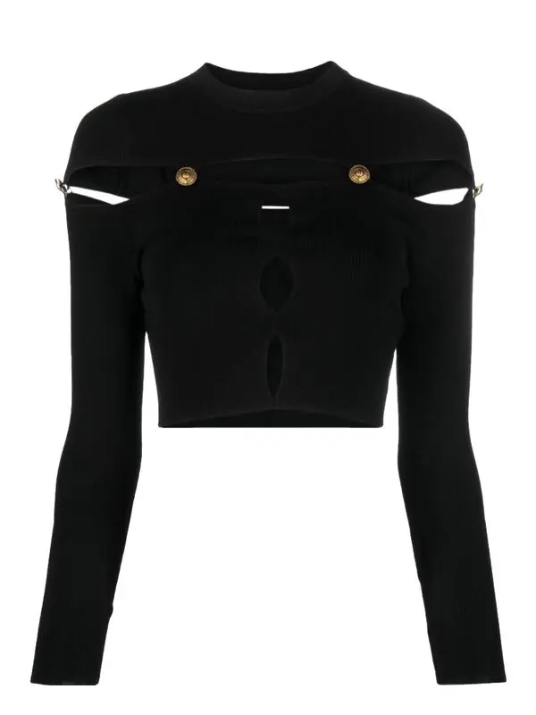 Versace Cut-out Long-sleeved Knitted Top - Black