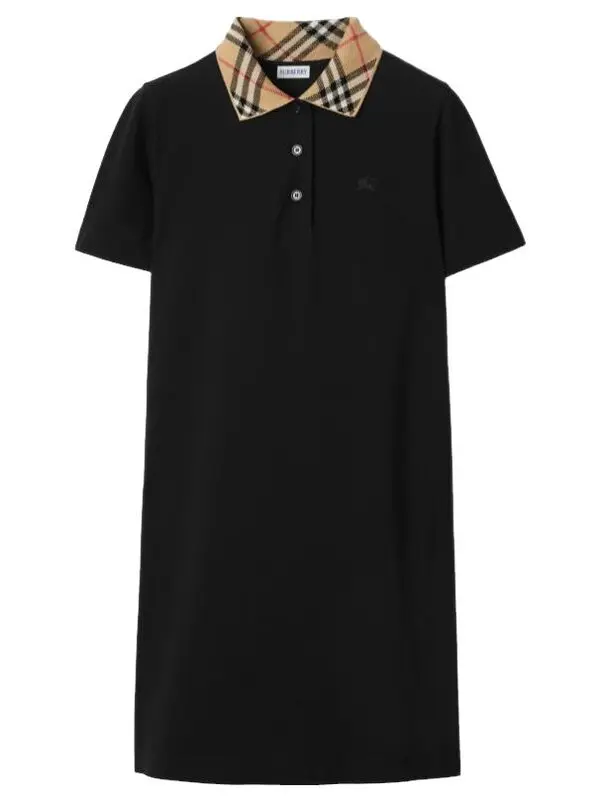 Burberry Embroidered Equestrian Knight Design Checked Collar Mini Dress - Black