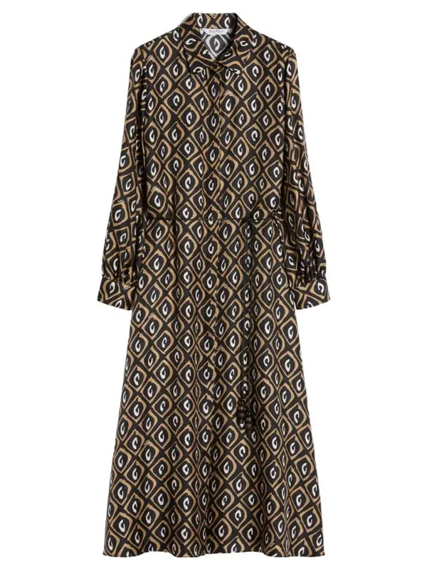 Max Mara Long Sleeve Printed Shirt Dress - Black