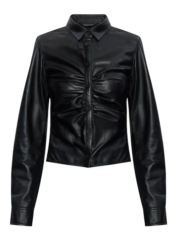 Balenciaga Ruched Long-sleeve Shirt - Black