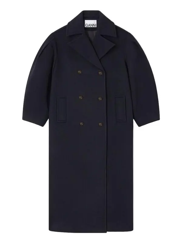 GANNI Double-breasted Long Coat - Dark Blue