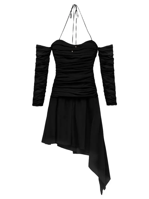 Blumarine Sheer Gathered Asymmetric Dress - Black