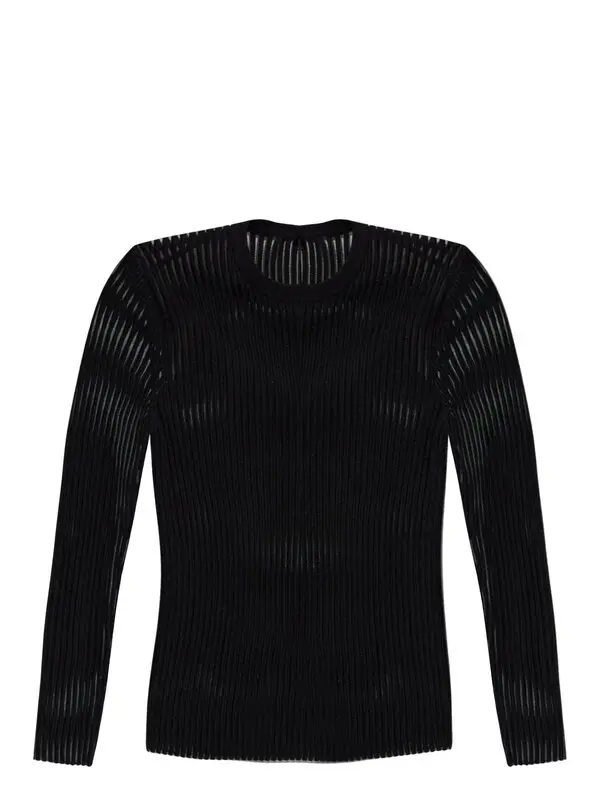 Helmut Lang Sheer Striped Crewneck Top - Black