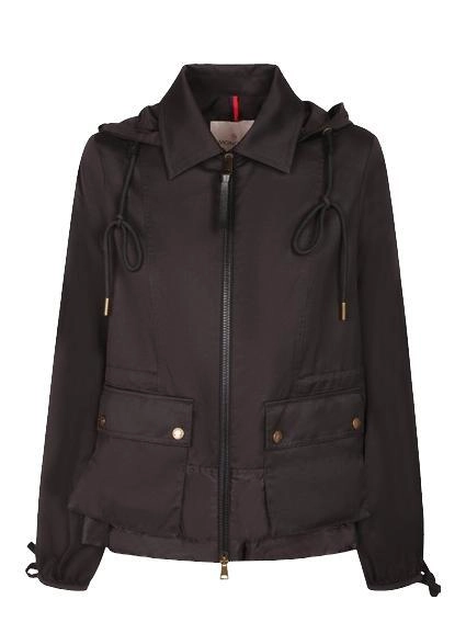 Moncler Adenium Hooded Coat With Logo Patch - Black