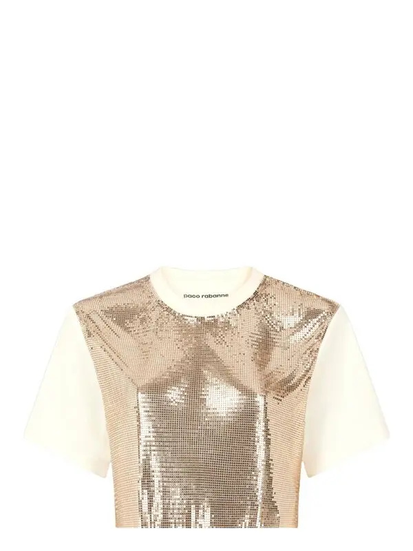 Rabanne Cropped T-shirt With Chainmail Effect - Nude