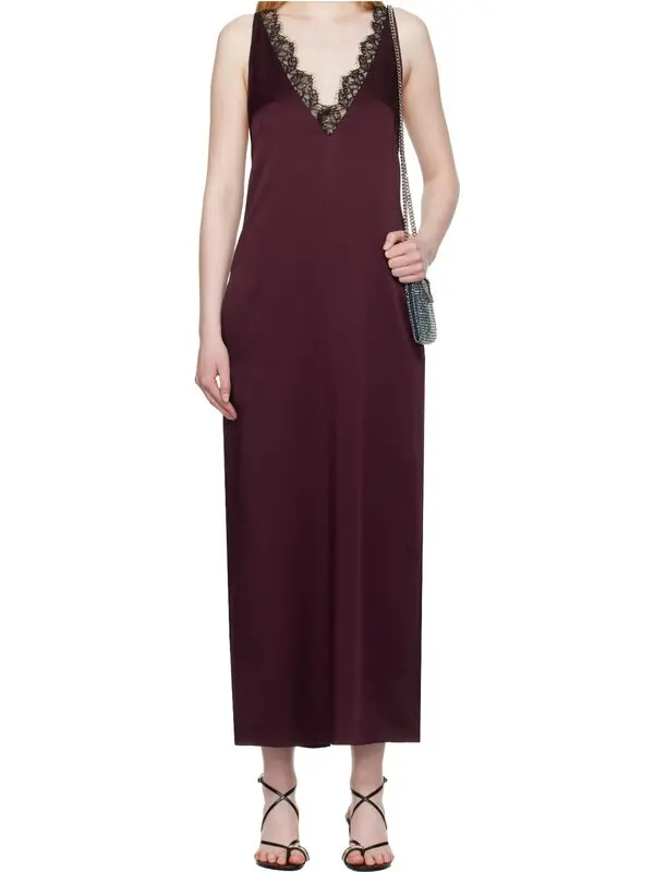 Stella McCartney V-neck Lace Trim Maxi Dress - Black