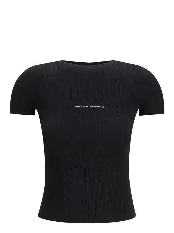 Alexander Wang Logo Ribbed Knit Top - Black