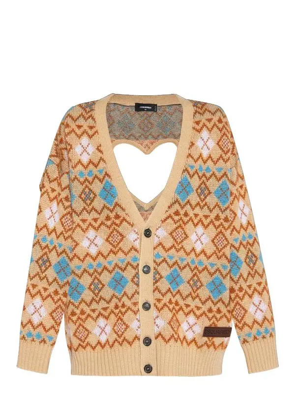 Dsquared2 Heart Cut-out Argyle Cardigan - Nude