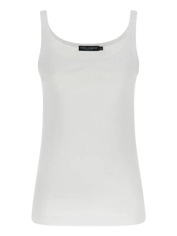 Dolce & Gabbana Logo Embroidered Ribbed Tank Top - White