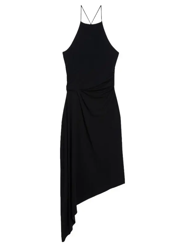 Celine Asymmetrical Draped Viscose Jersey Dress - Black