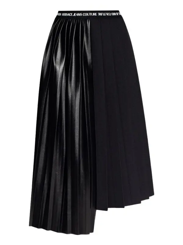 Versace Asymmetric Pleated Skirt With Logo Waistband - Black