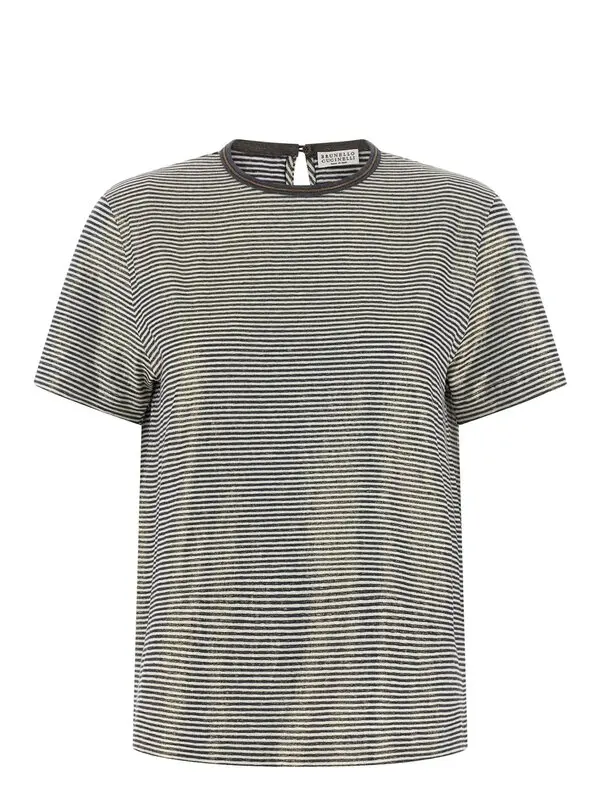 Brunello Cucinelli Striped Metallic T-shirt - Black/gray