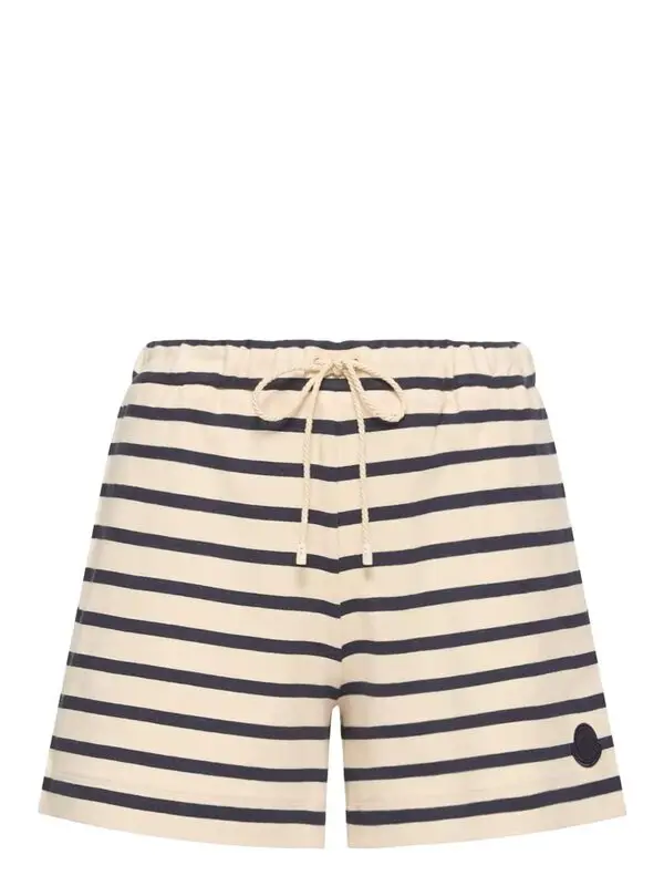 Moncler Striped Drawstring Shorts With Logo Patch - Nude