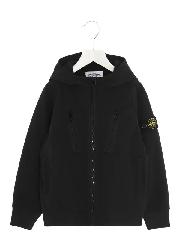 Stone Island Logo Patch Hooded Jacket - Black