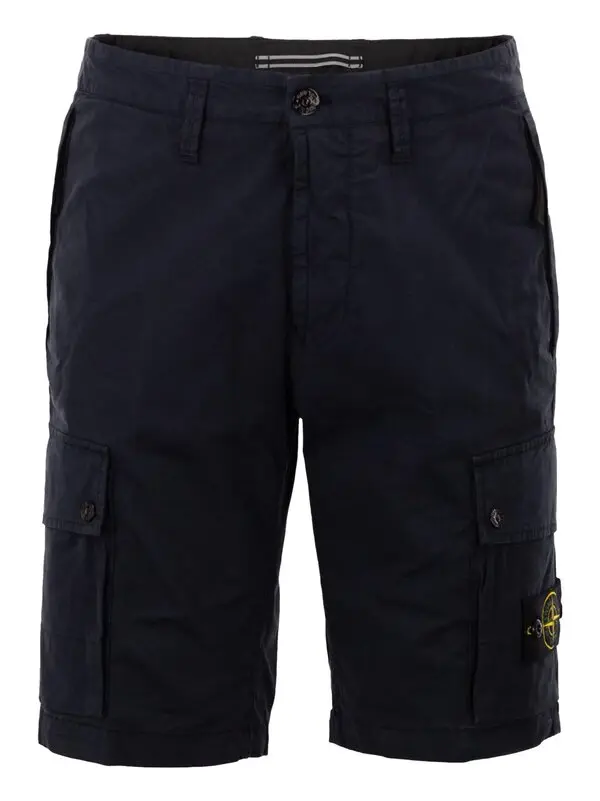 Stone Island Logo Patch Cargo Shorts - Blue