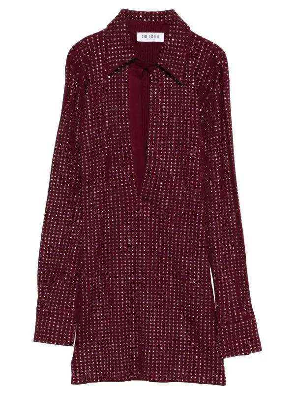 Attico Embellished Collared Dress - Burgundy