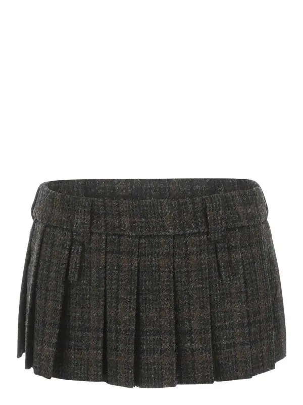 Miu Miu Pleated Tartan Skirt - Black