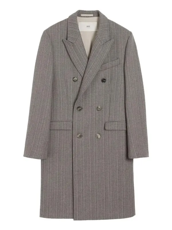 Ami Herringbone Double-breasted Coat - Gray