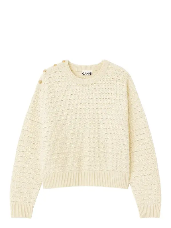 GANNI Button-detail Crewneck Jumper - Cream